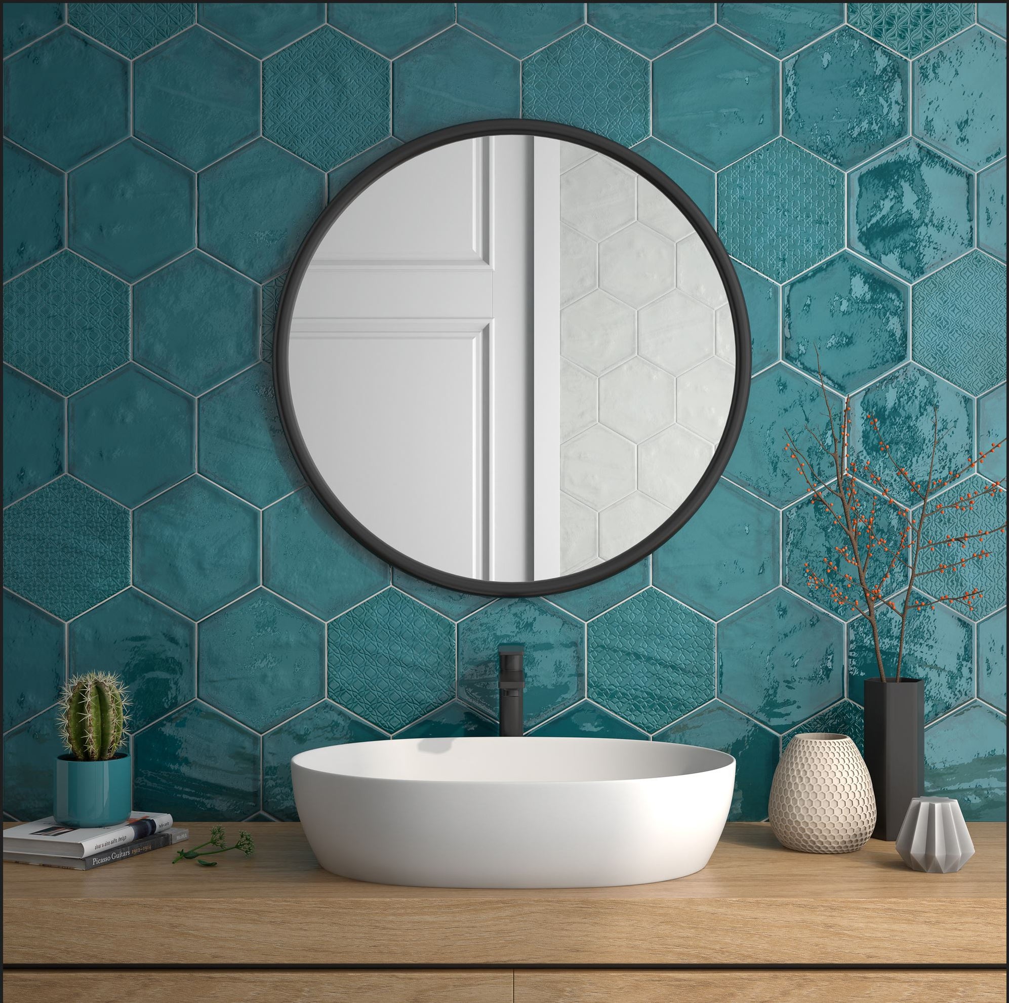 HEXAGON AQUAMARINE PRIS.RAIN 19.8X22.8 FLOOR&WALL BATHROOM KITCHEN TIL ...